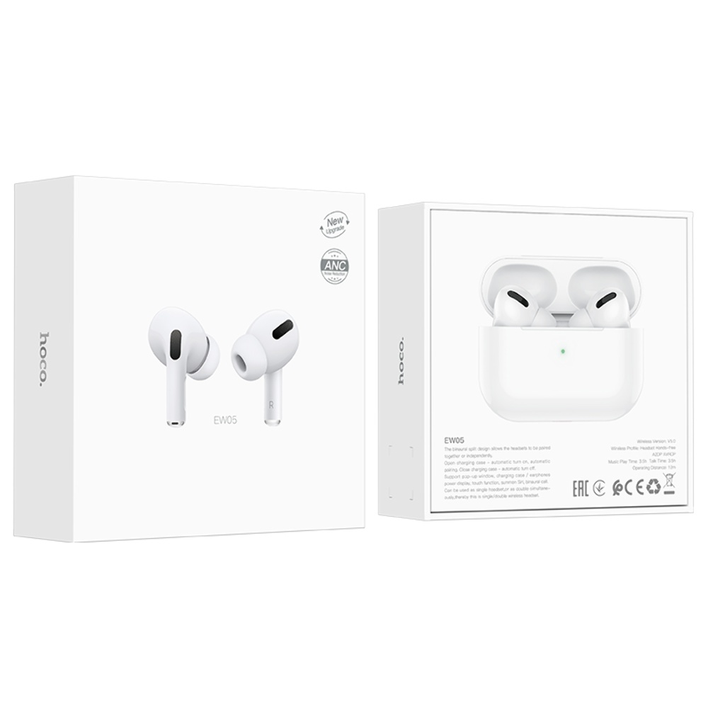 Беспроводные TWS наушники Hoco EW05 Plus вакуумные с беспроводной зарядкой white | MasterClub